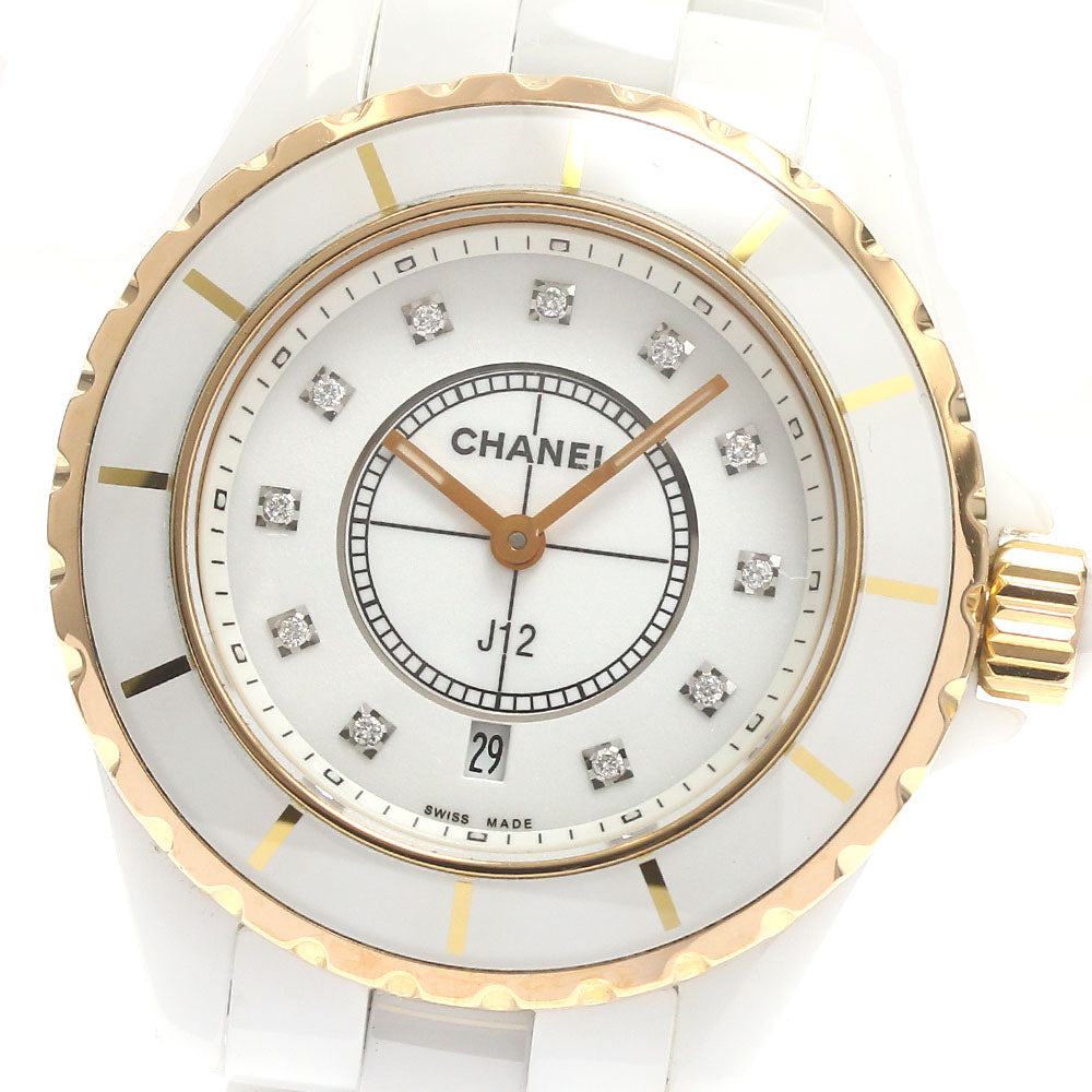 CHANEL J12 H2181 White ceramic 11P diamond PG bezel Quartz Ladies Watc ...