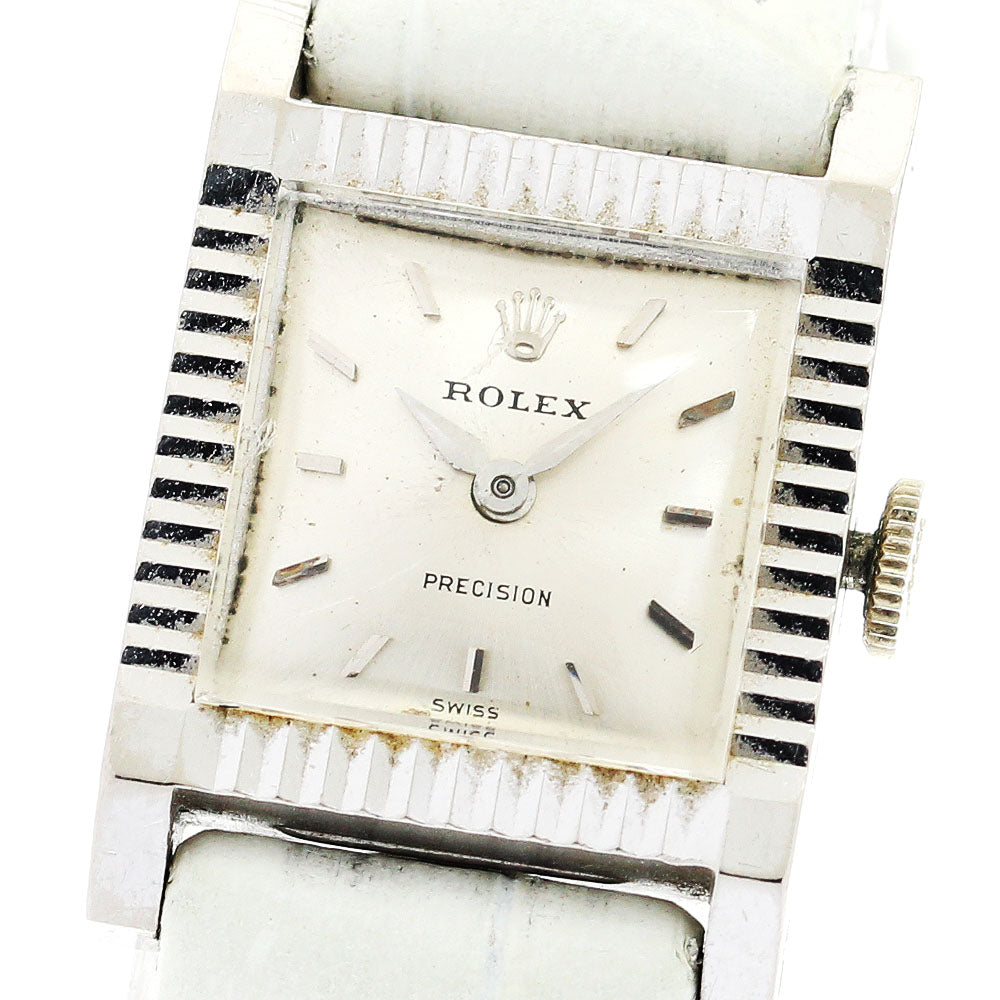 ROLEX Precision 2157 K18WG Cal.1401 Silver Dial Hand Winding Ladies Wa ...