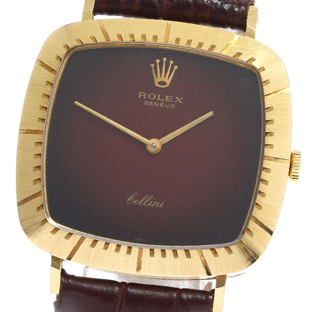 ROLEX Cellini 4084 K18YG Cal.1600 Bordeaux Dial Hand Winding Men's Wat ...