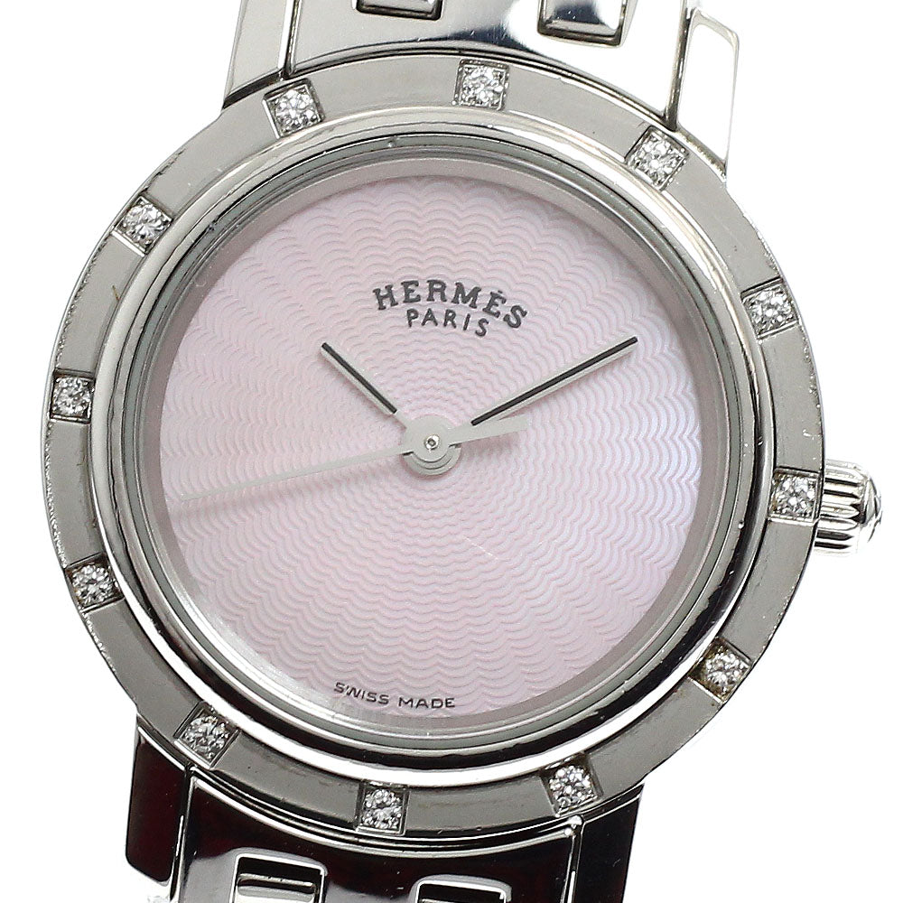 HERMES Clipper Nacre CL4.230 Bezel 12P diamond Pink shell Dial Quartz ...